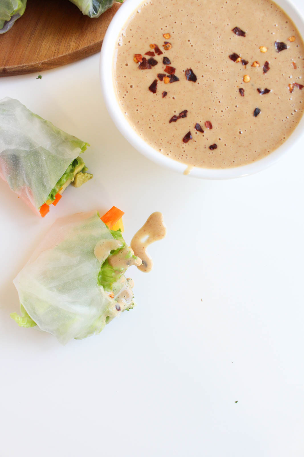 Vegetable Spring Rolls with Spicy Peanut Dipping Sauce - The Wheatless ...
